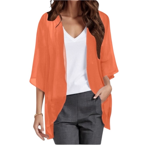 Style Rack | Tops | Style Rack Ladies Orange Sheer Cover Cardigan Shawl ...